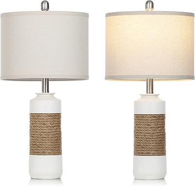 OYEARS 19” Boho Table Lamps Bedroom Living Room Set 2,Suitable for Small Space,Small Farmhouse ...