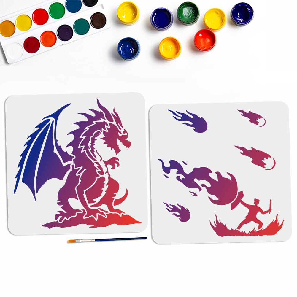 Amazon.com : MAYJOYDIY 2pcs Dragon Warrior Flame Stencils 22.4×11inch ...