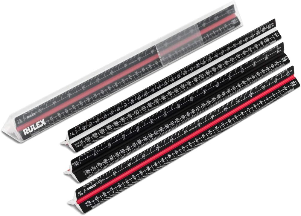 Rulex 30cm Black (c) Metal Triangular Scale Ruler 1:1 1:10 1:2 1:20/1:5 ...