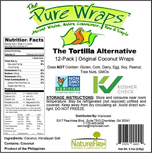 Amazon.com: 12 Count Pure Wraps, Paleo Coconut Wraps, Original Flavor ...