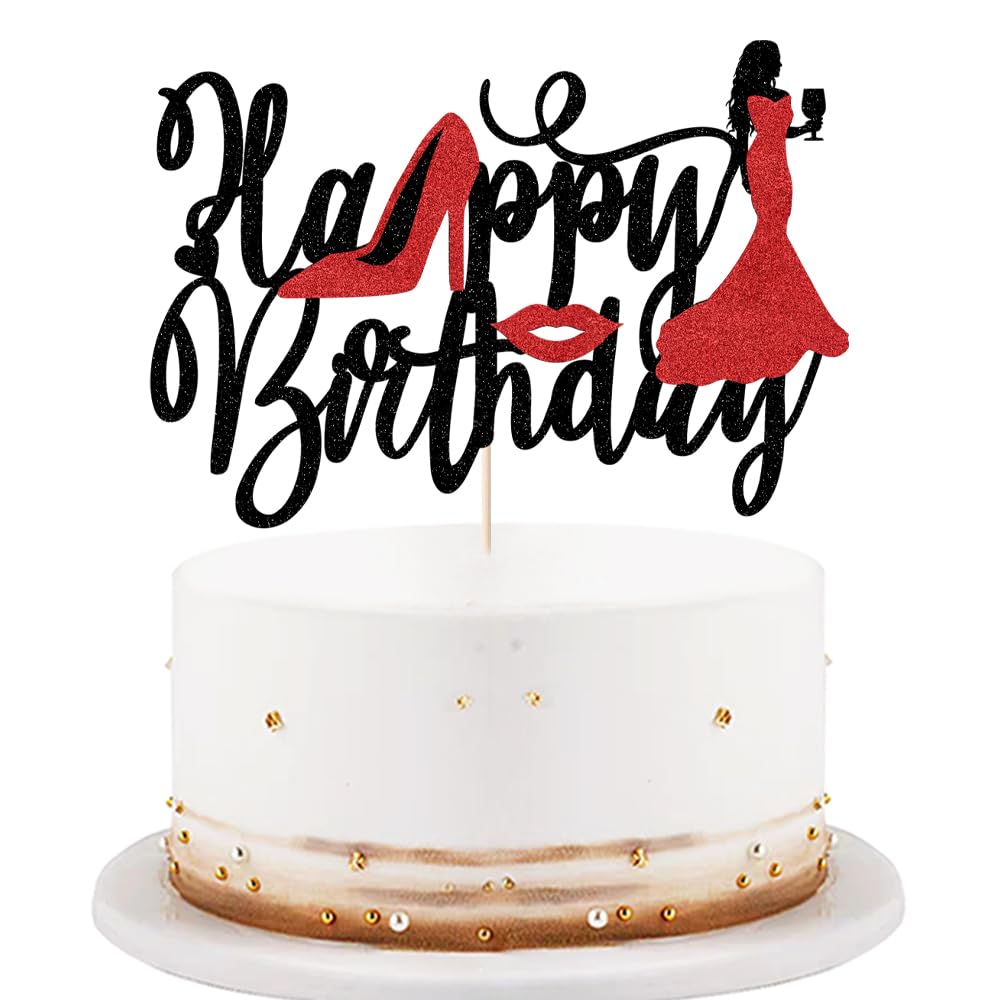 Amazon.com: Girl Happy Birthday Cake Topper- Glamour Lady Crown High ...