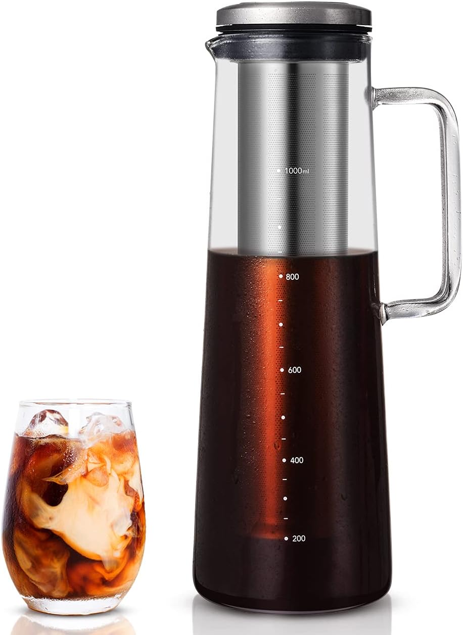 soulhand Cafetera Fría, Ice Cafetera Eléctrica de 34oz/1000 ML Vidrio ...