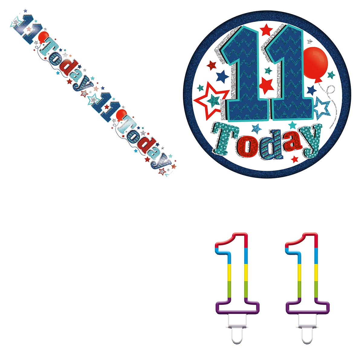 Age 11 Blue, Red And Silver Holographic Shiny 11th Birthday Party Kit ...