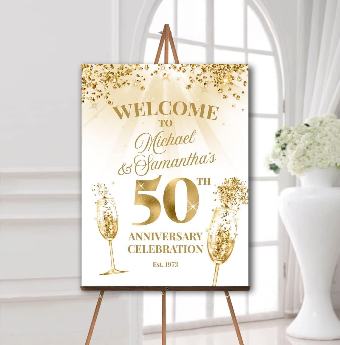 Amazon.com: Wedding Anniversary Welcome Sign, Modern Anniversary Sign ...