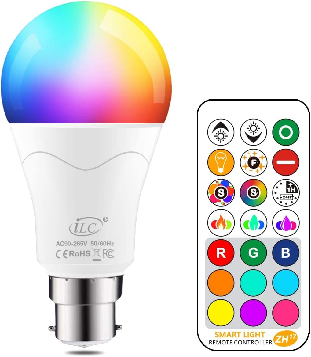 iLC 85W Equivalent Colour Changing Light Bulb 12W Bayonet B22 RGBW LED ...