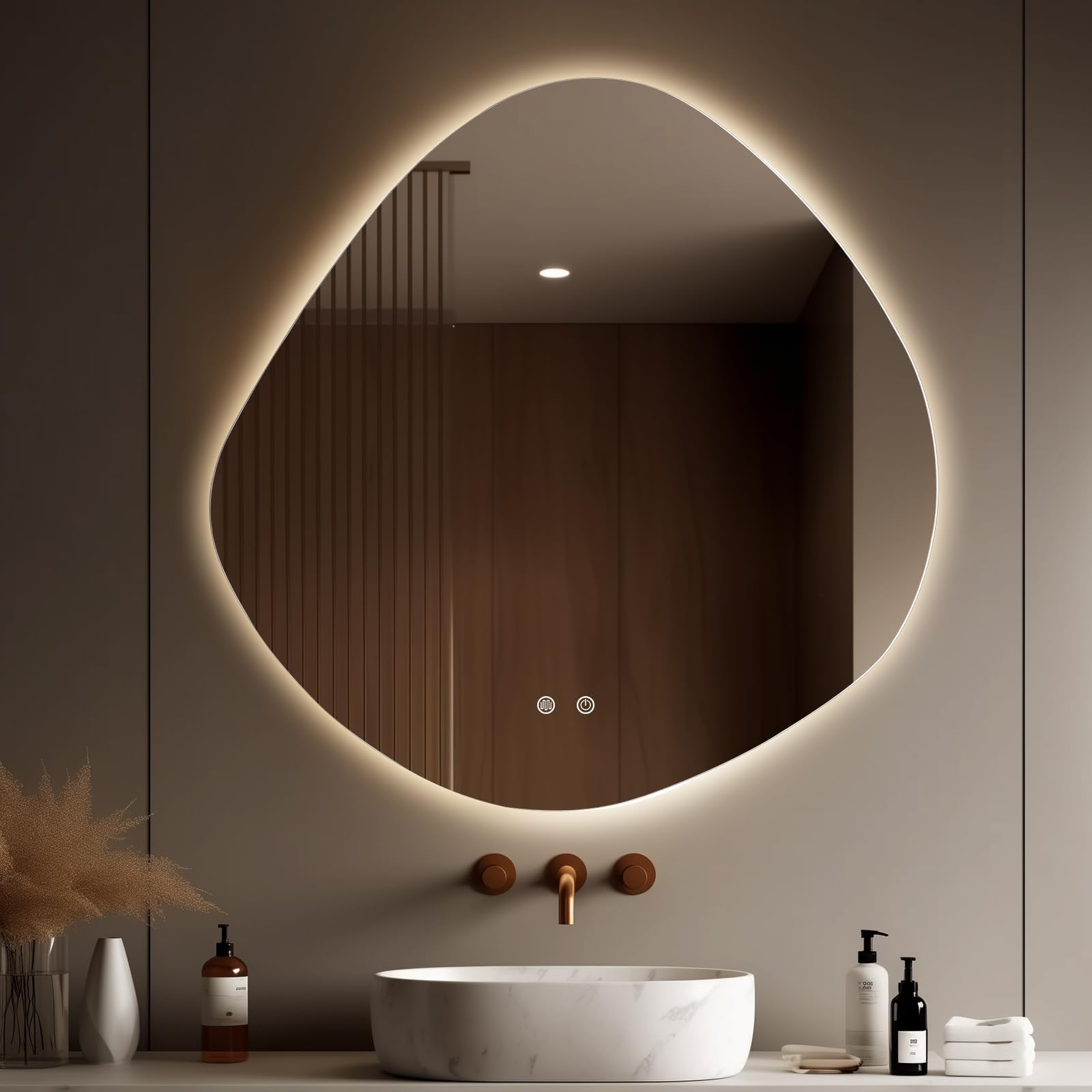 Amazon.com: KT WALL ART Asymmetrical Led Mirror, Modern Hanging Backlit ...