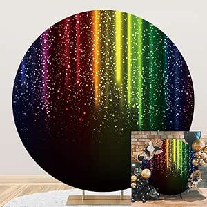 Amazon.com : DORCEV 5.5x5.5ft Polyester Rainbow Round Backdrop Cover ...