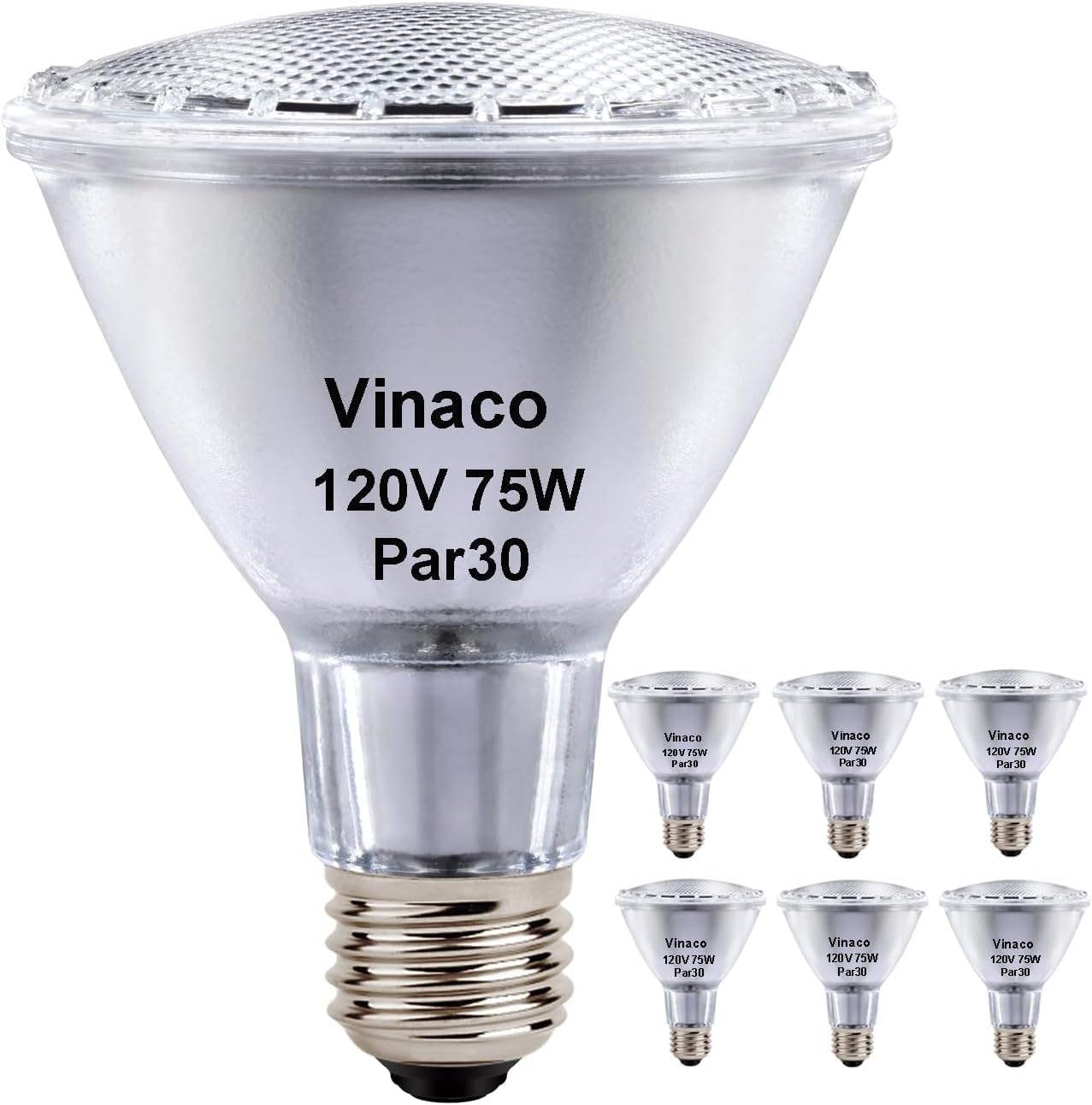 Vinaco PAR30 Long Neck 75W, 6 Pack Long Lasting PAR30 Halogen Flood Light Warm White 2800K ...