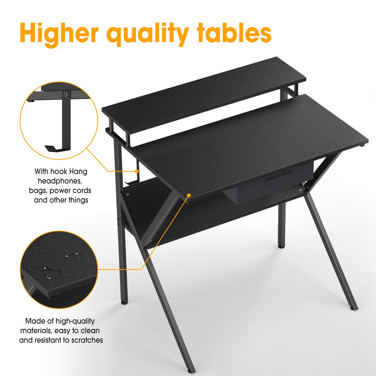 Aludest Computer Desk with 2-Tier Shelf Table for Small Spaces,Home ...