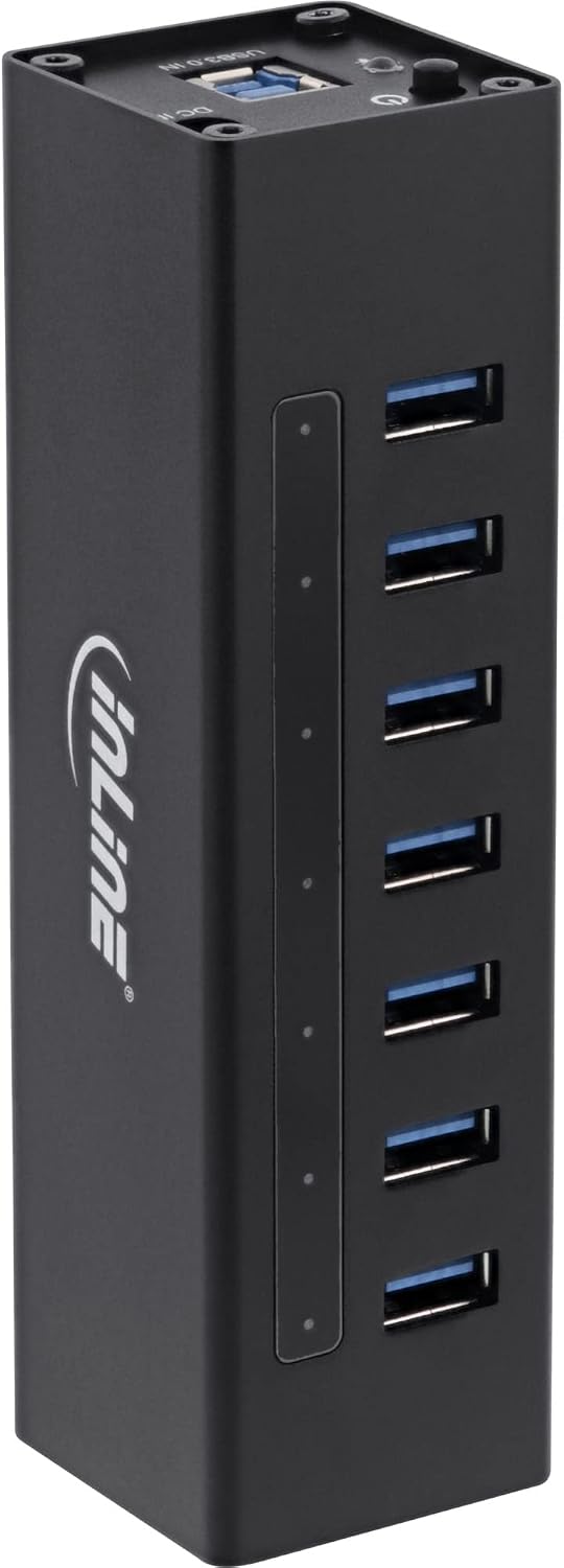 InLine 35395B USB 3.0 Hub, 7 Port, Aluminium Housing, Black, with 2.5A ...