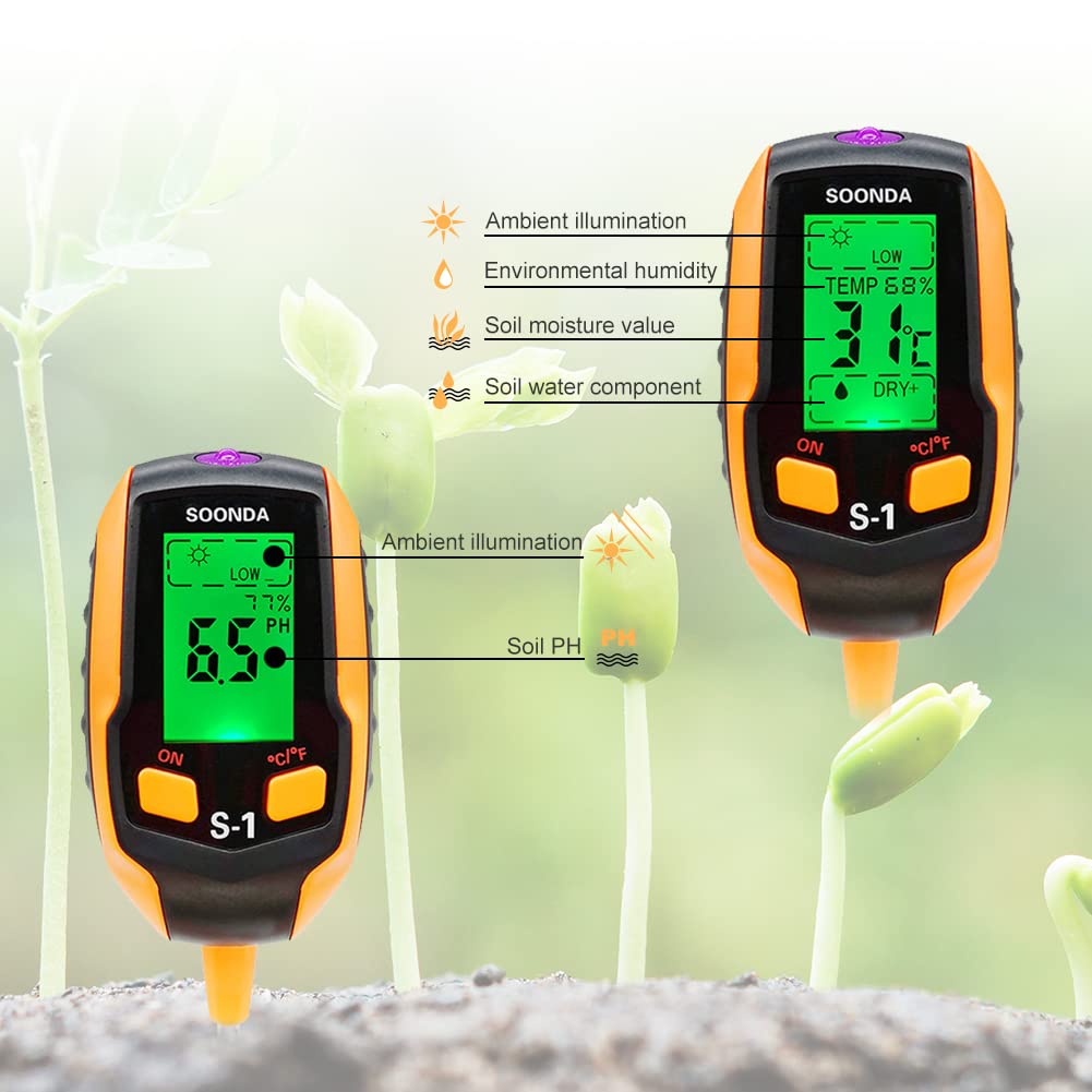 Soil PH Meter 4 in 1, Digital Soil Plant Moisture Meter, Soil Moisture ...