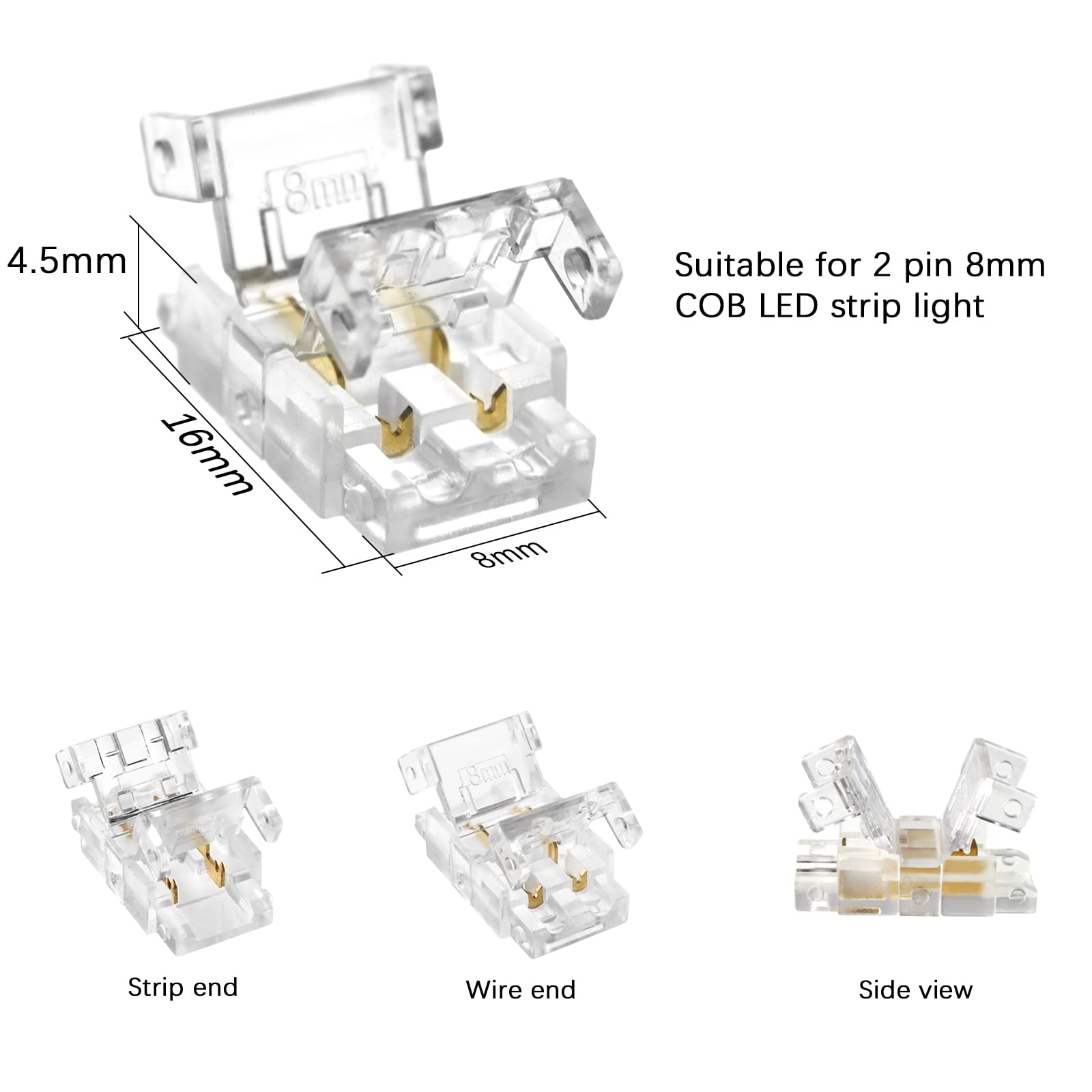 Snapklik.com : 12Pcs 2pin 8mm COB LED Connectors Strip To Wire ...