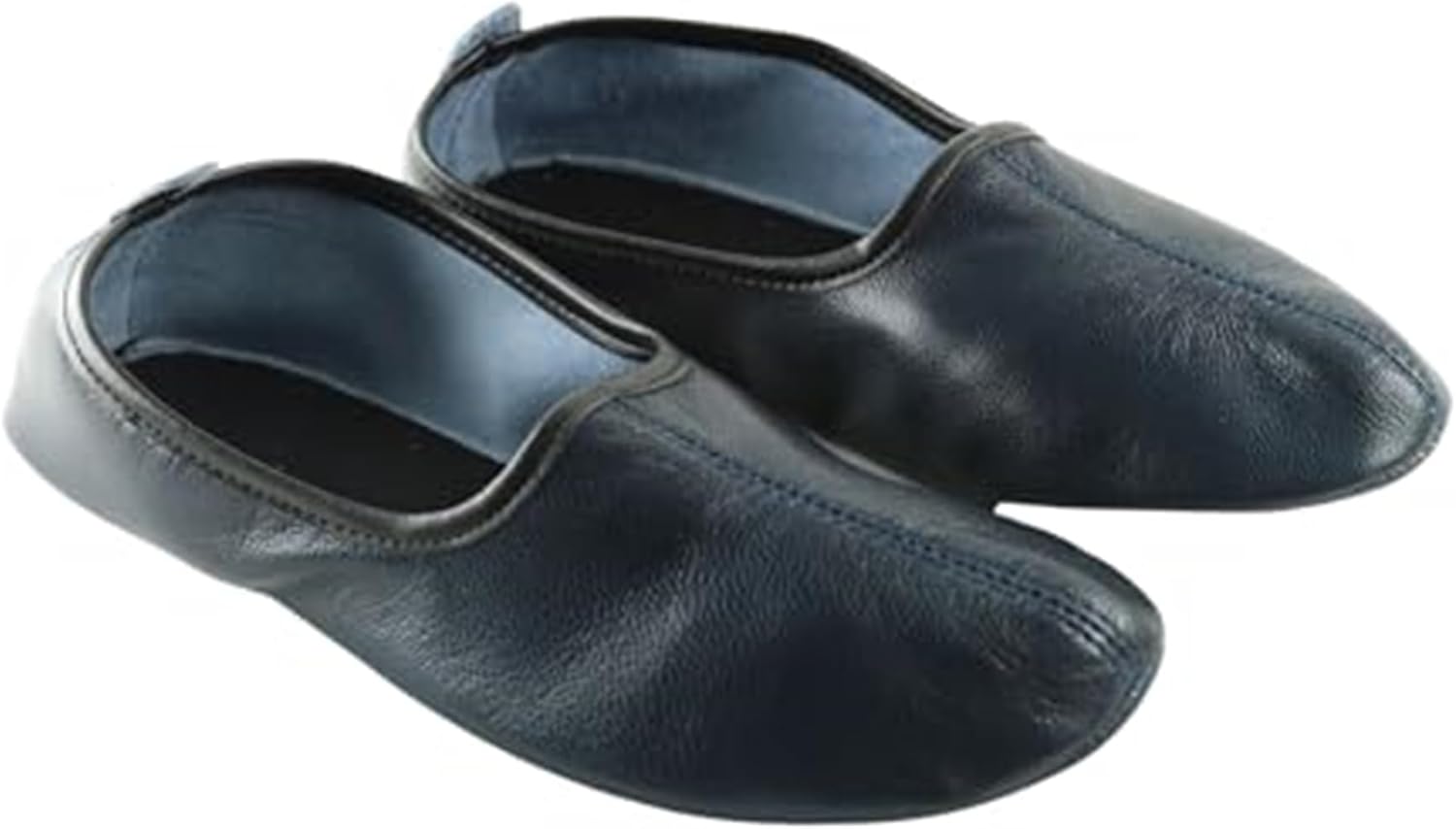 Amazon.com | Akdam Women's Indoor Leather Slippers Dark Blue ...