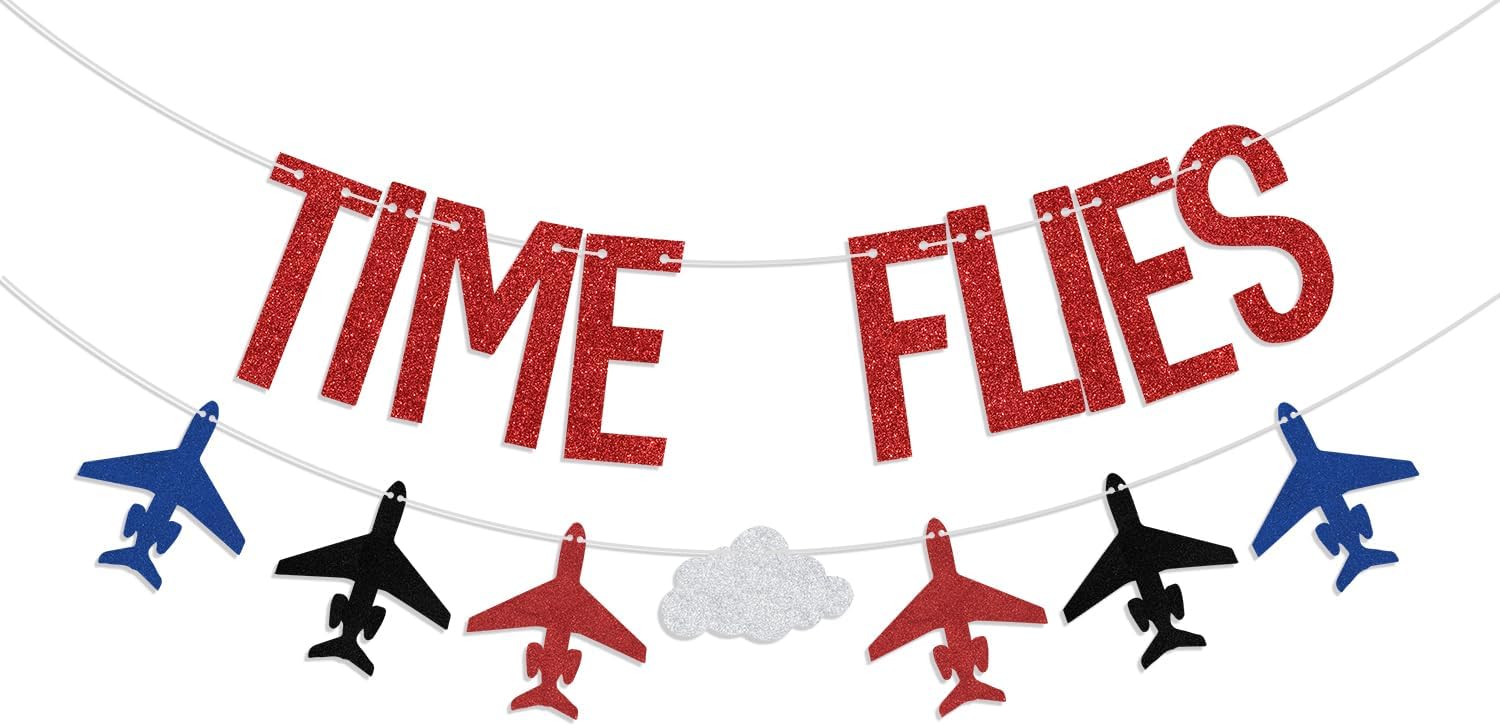 Amazon.com: Time Flies Banner, Airplane Themed Birthday Decorations ...