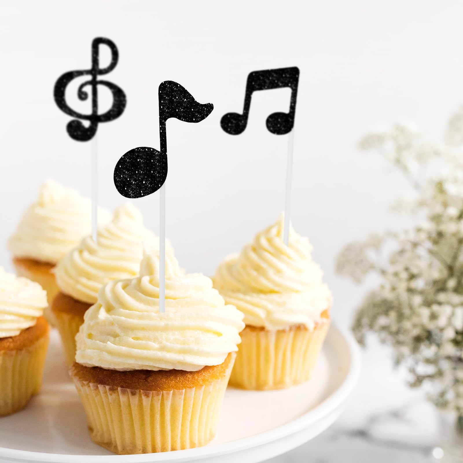 Snapklik.com : 24 Pcs Music Notes Cupcake Toppers, Black Glitter ...