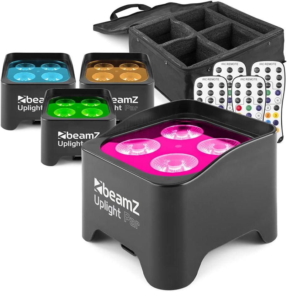 BeamZ BBP90 Wireless Battery Uplighters 4-Pack with Soft Case ...