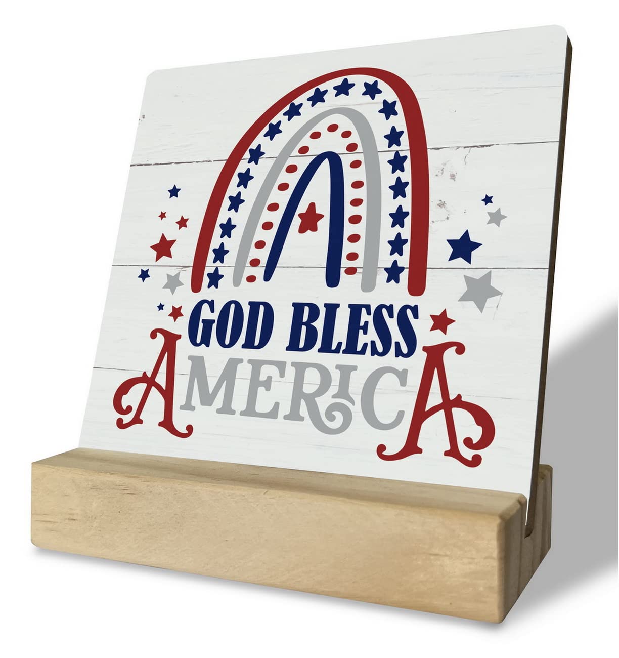 Patriotic Wooden Sign, Desk Plaque with Wooden Stand 4 x 4.3 inches ...
