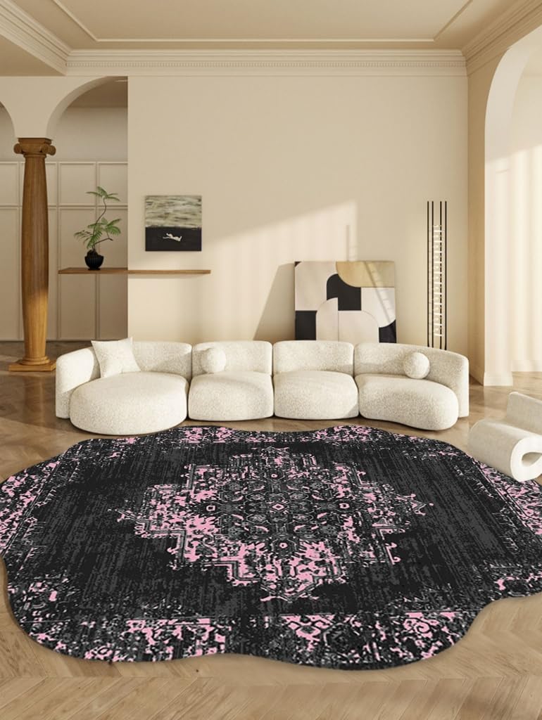 Amazon.com: Black Pink Distressed Traditional Floral Abstract Shaped ...