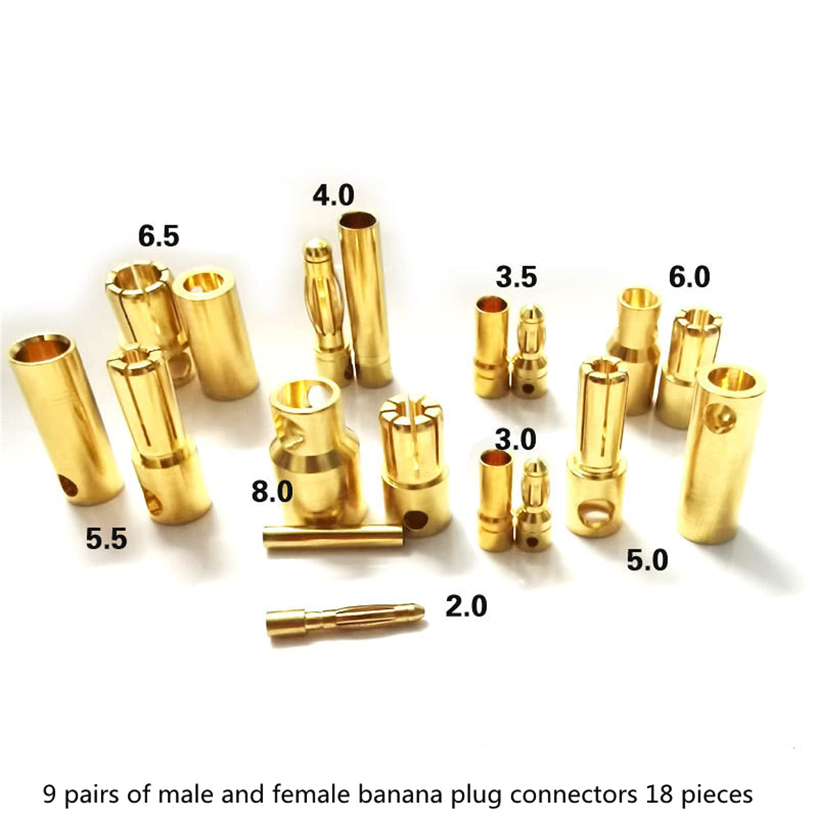 Golden Copper Bullet Connectors 5.0mm - 8 Pairs (Male & Female) For RC ...