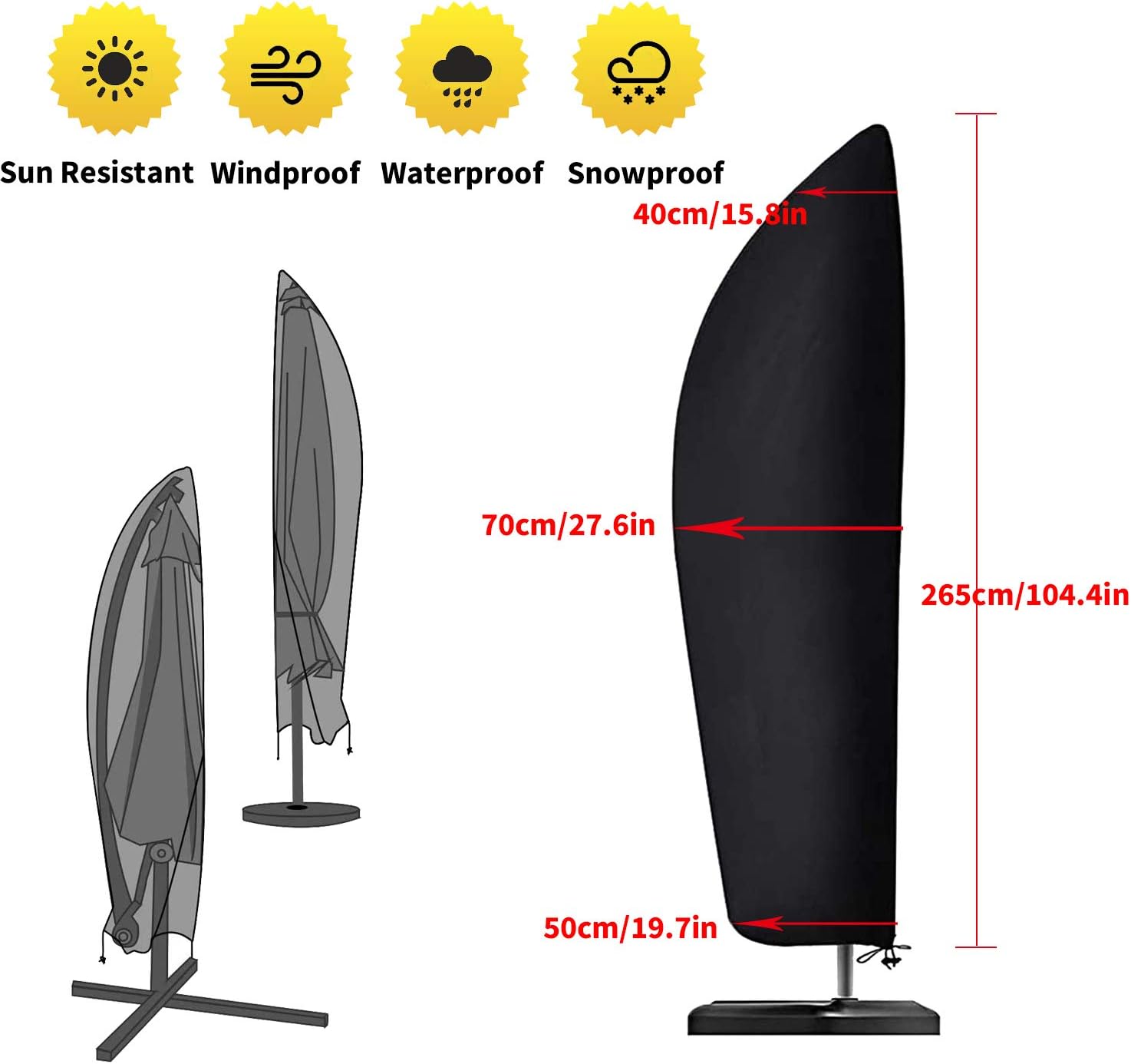 YOWAO Parasol Cover – Waterproof Extra Large Garden Cantilever Parasol ...