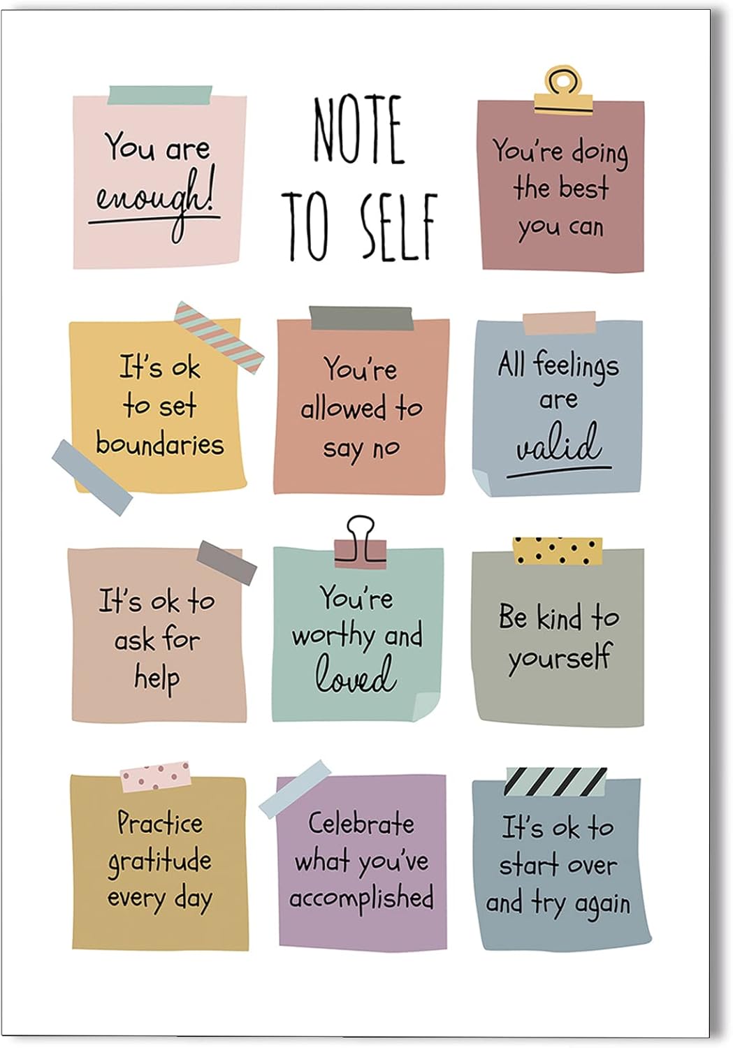 Amazon.com: XMQQLL Note To Self Mental Health Posters Daily Self Care ...