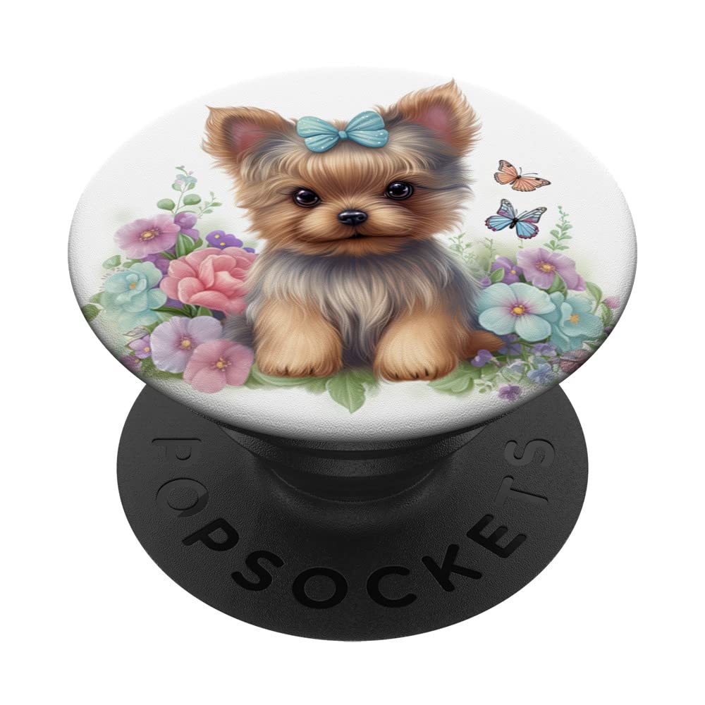 Amazon.com: Cute Yorkie Puppy With Bow Watercolor Butterflies ...