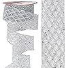 Amazon.com: HUIHUANG Silver Wired Ribbon 2-1/2" Glitter Diamond ...