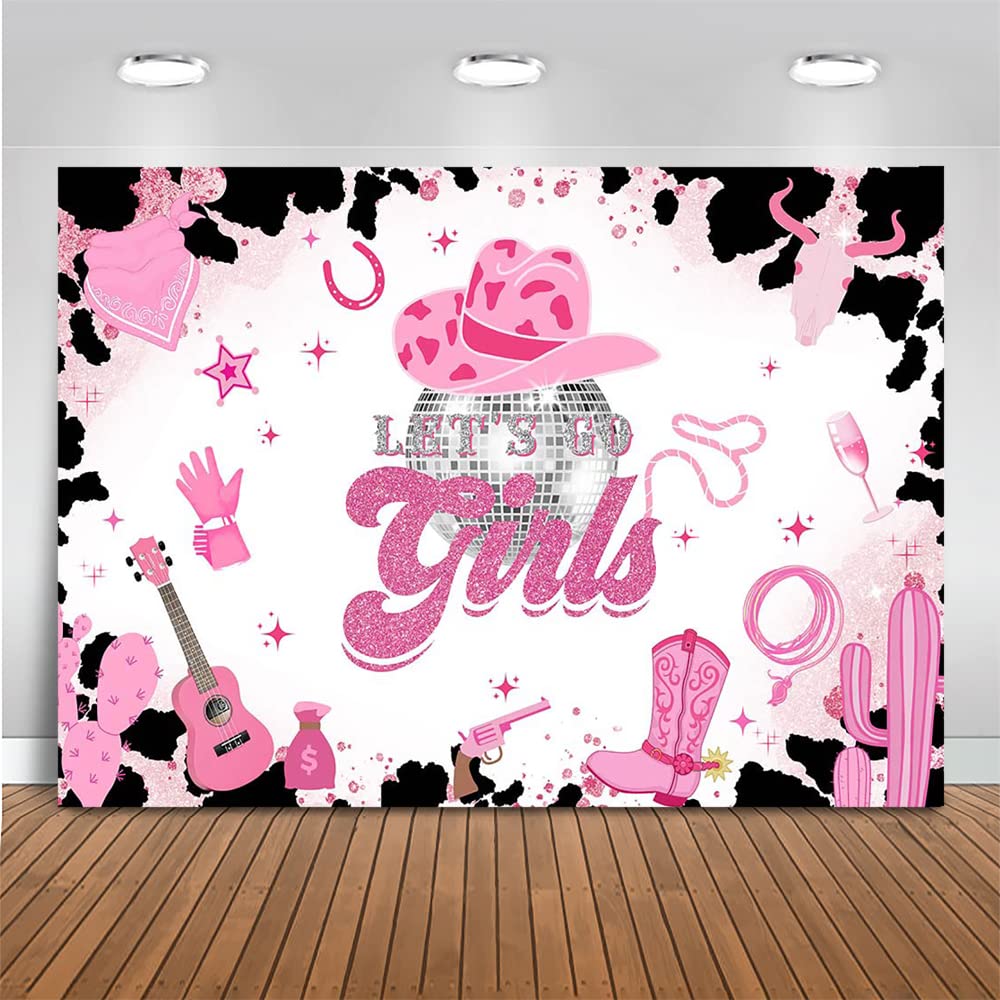 Amazon.com : Mocsicka Disco Cowgirl Backdrop Pink Space Let's Go Girls ...