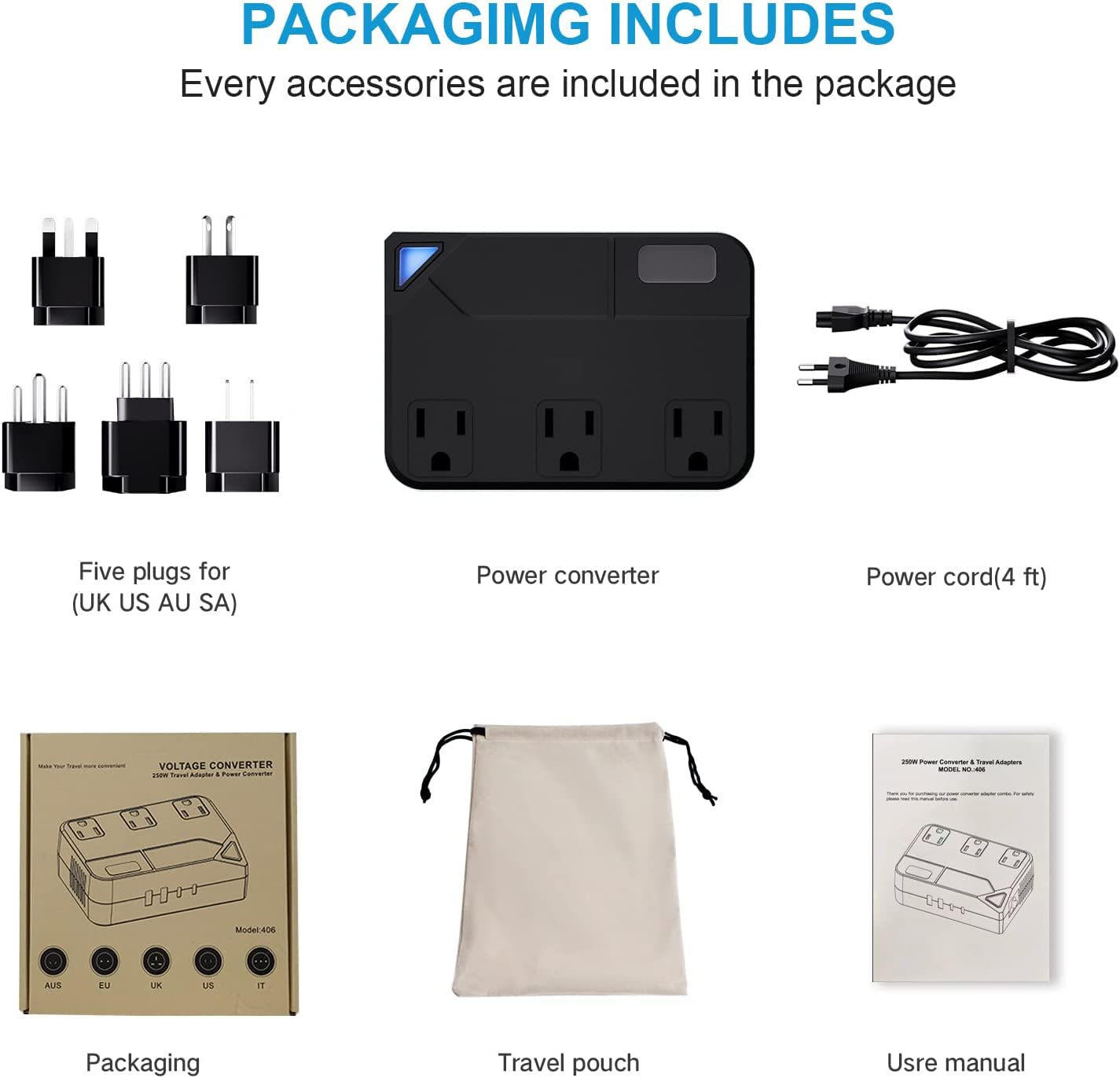 Universal 100V-220V Travel Adapter, 250W Travel Voltage Converter for ...