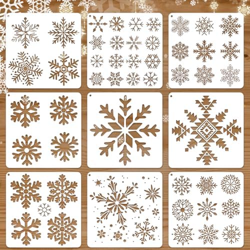 JSRQT 9Pcs Snowflake Stencils for Crafts Reusable, Mixed Size Plastic ...