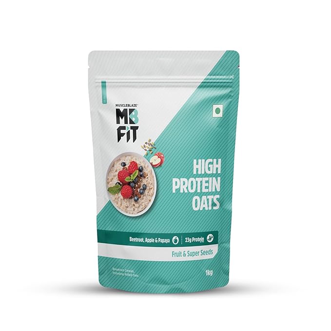 MuscleBlaze Fit High Protein Oats 1 kg, Fruit & Super Seeds | 23 g ...