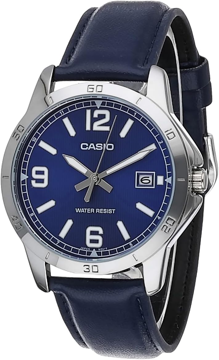 Casio MTP-V004L-2B Men's Casual Blue Leather Band Blue Dial Date Watch : Amazon.com.mx: Ropa ...