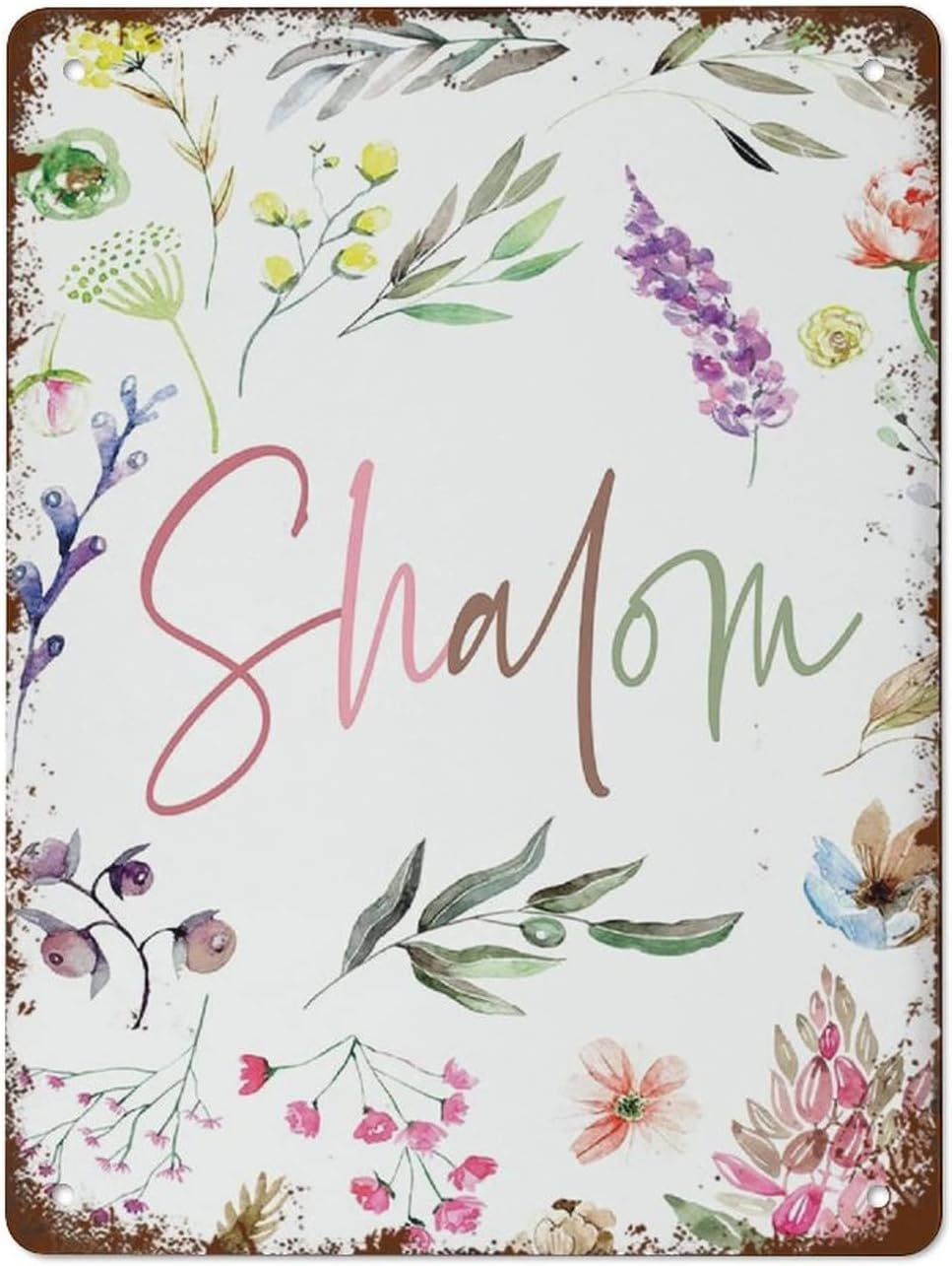 Amazon.com: Metal Tin Sign Vintage Metal Signs Shalom Print Watercolor ...