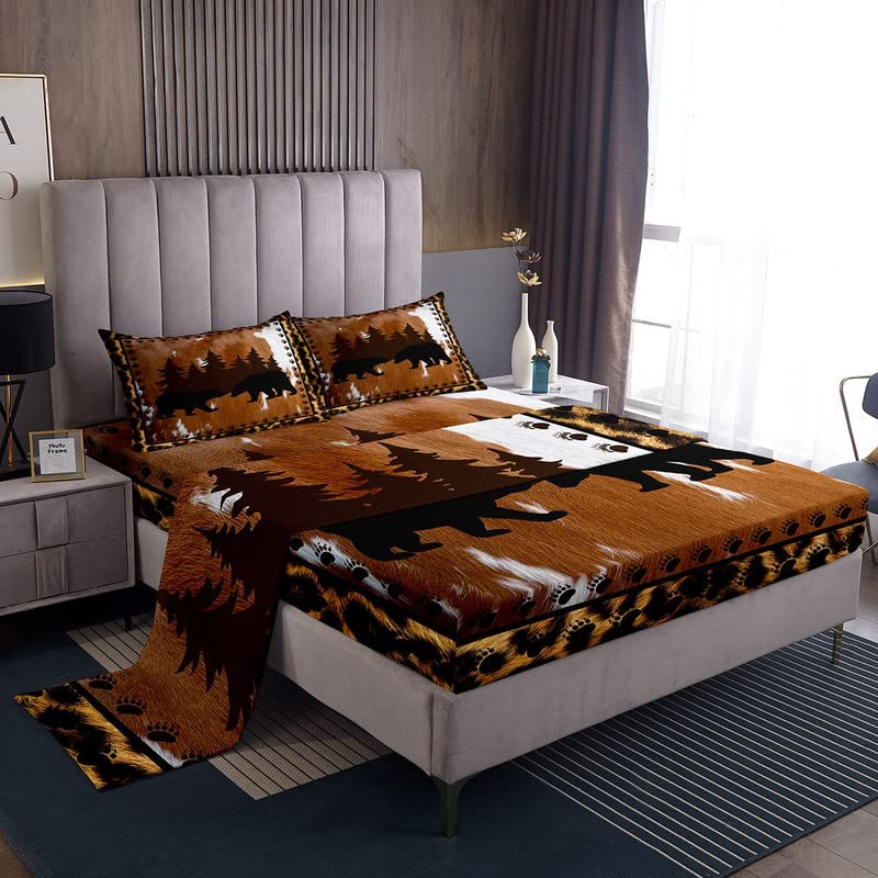 Kids Cow Fur Sheet Set Deer Bear Bed Sheets Set Rustic Cabin Country ...