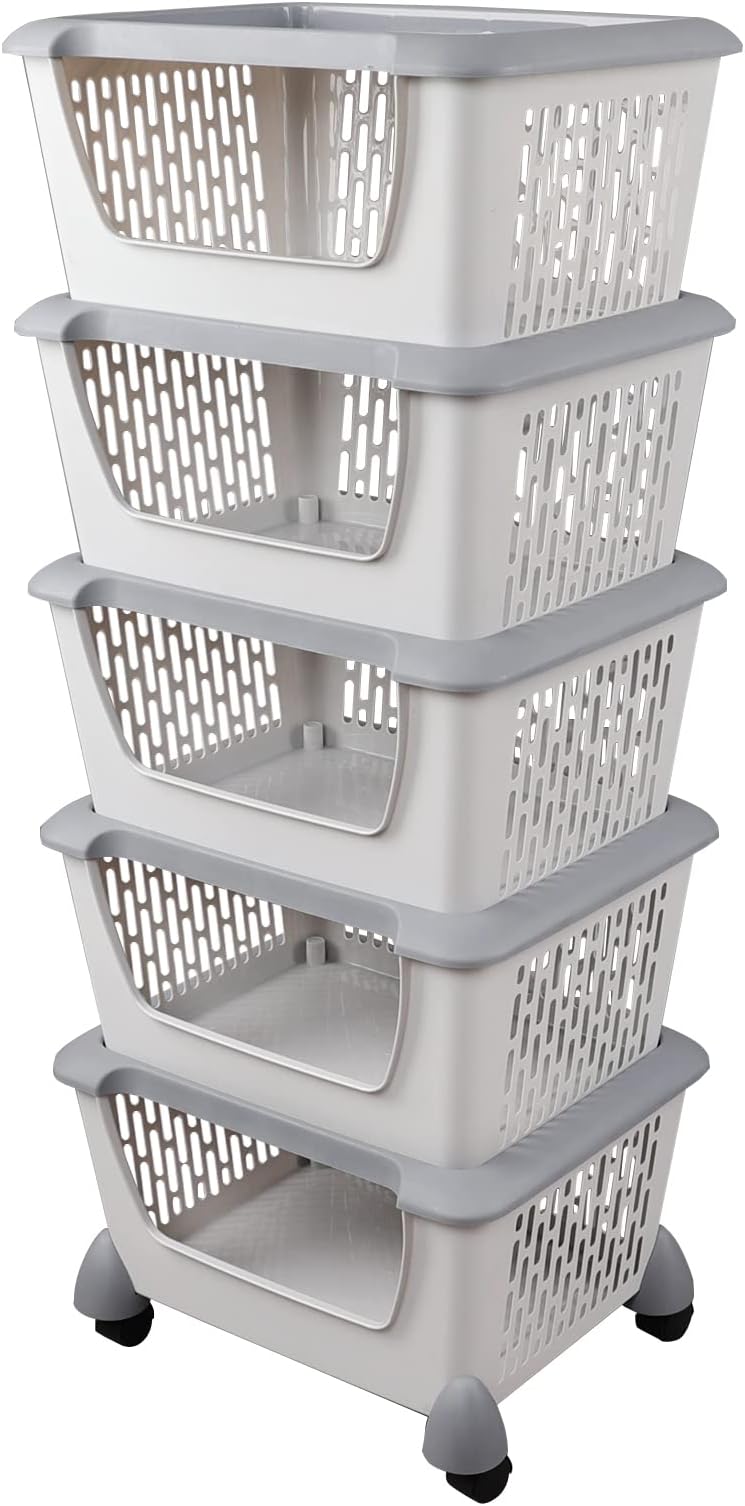 Amazon.com: Innouse 5 Tier Large Plastic Storage Stacking Basket/Bin on ...
