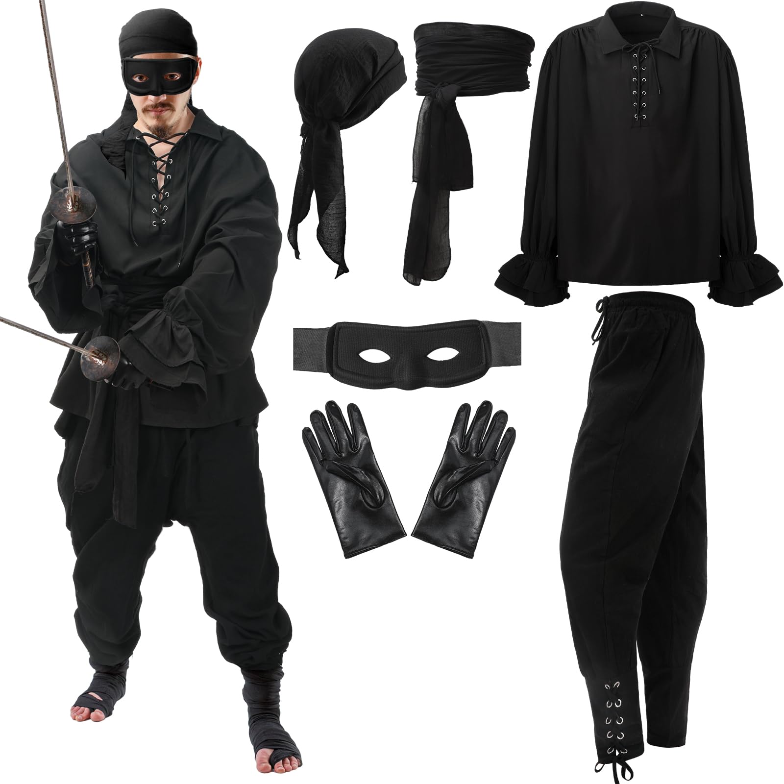 Amazon.com: Jiuguva 6 Pcs Halloween Adult Men Pirate Costume ...