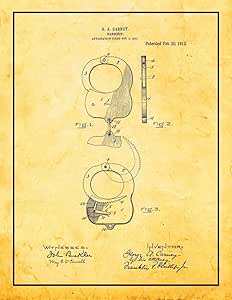 Amazon.com: Handcuff Patent Print Golden Look with Border (11" x 14 ...