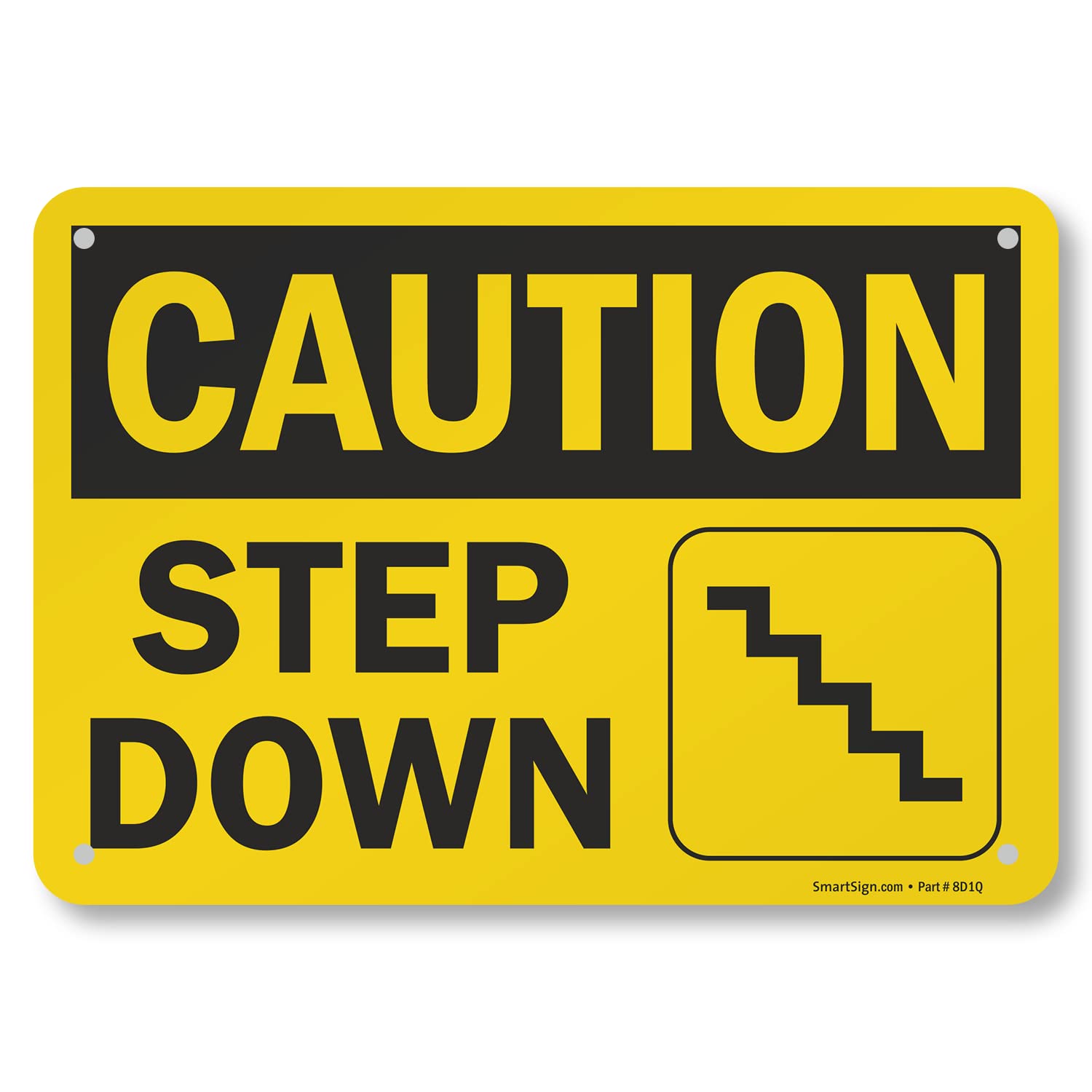 SmartSign "Caution - Step Down" Sign | 7" x 10" Aluminum: Amazon.com ...