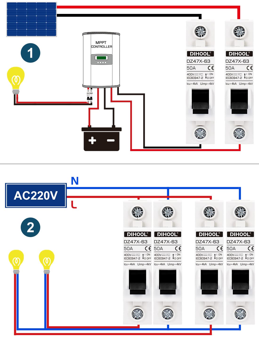 Snapklik.com : AC/DC Miniature Circuit Breakers, 2 Pack, Single Pole 50 ...