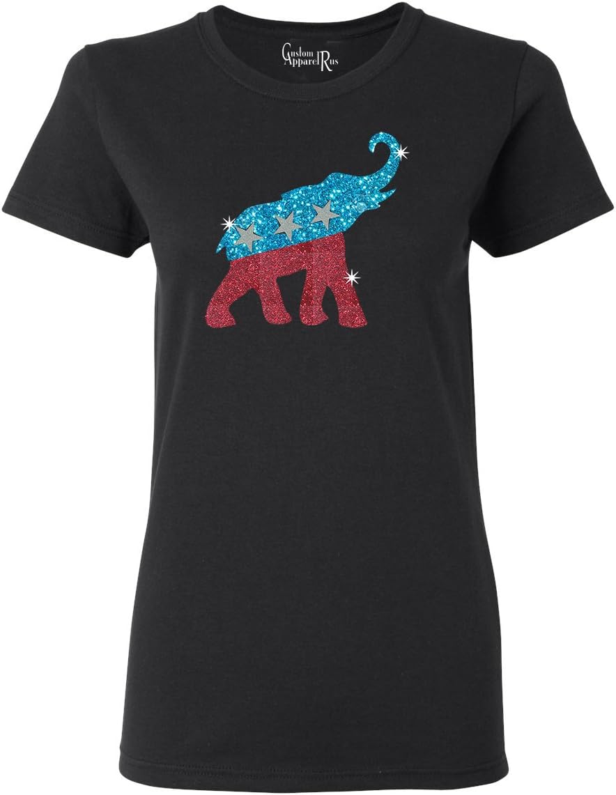 Amazon.com: Custom Apparel R Us Republican Glitter Elephant Patriotic ...