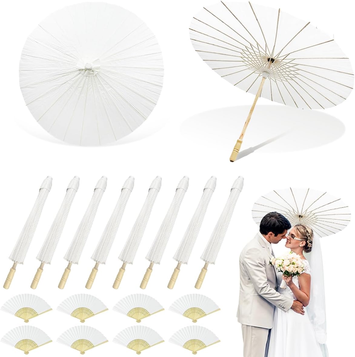 Amazon.com: 8 Pcs Wedding Paper Umbrellas 33 Inch White Papers ...