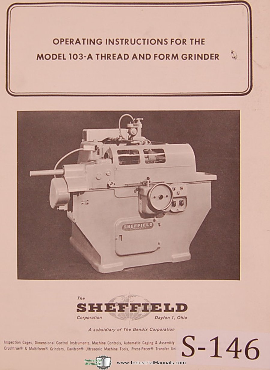 Sheffield Model 103-A Thread & Form Grinder Operators Instruction ...