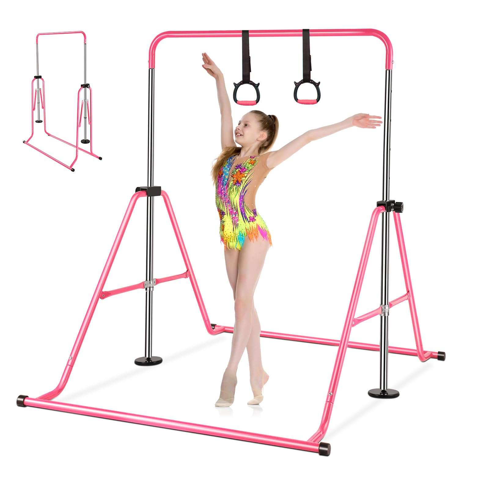 Folding Gymnastics Bar with Rings for Kids, Kip Bar Expandable ...