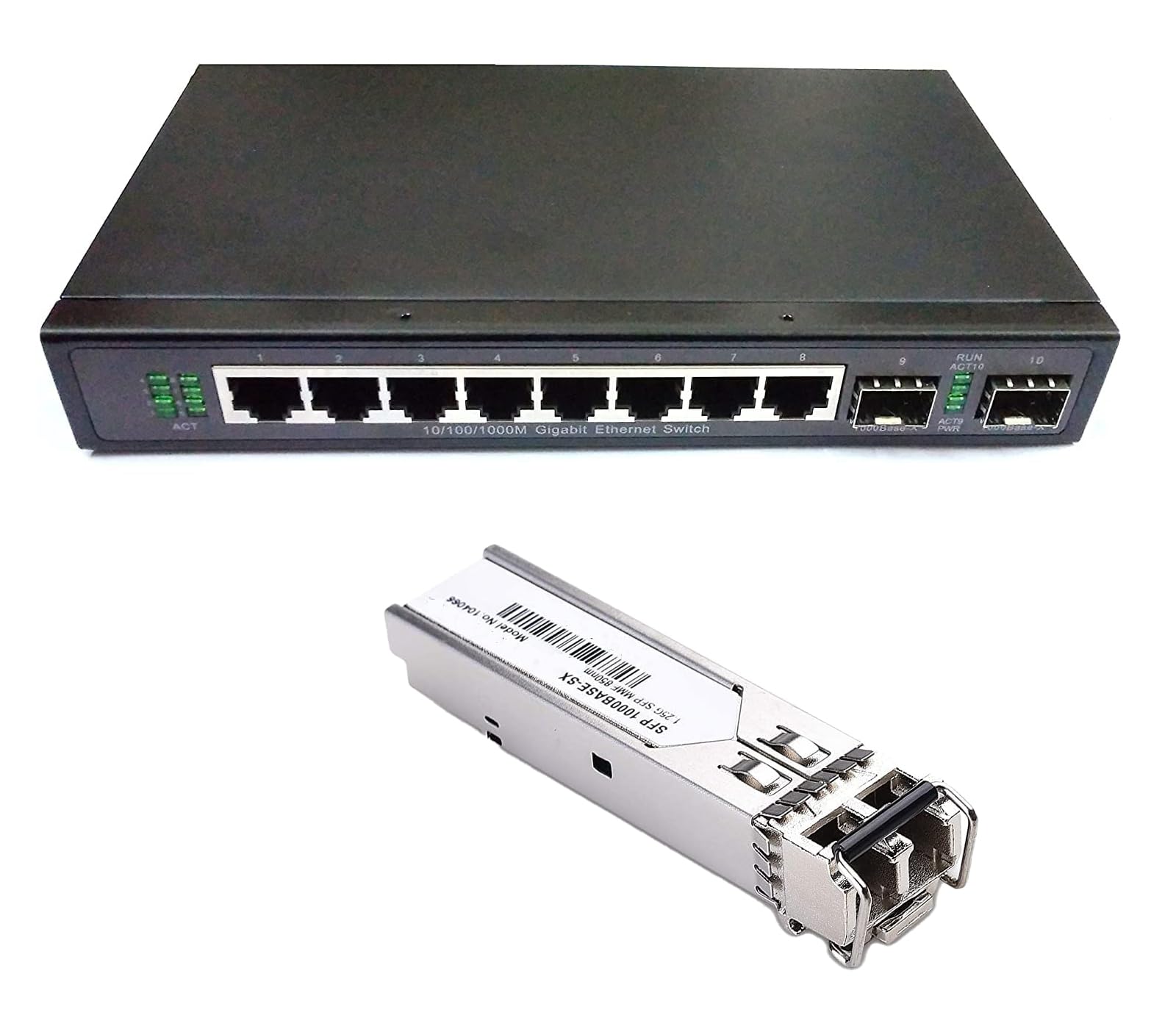 Hanutech Gigabit Ethernet Fiber Switch 8 Port RJ45 2 SFP/Uplinks 1 ...