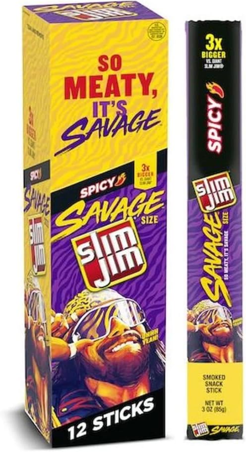 Amazon.com: Slim Jim Savage Spicy Flavor Smoked Meat Snack Sticks, Keto ...