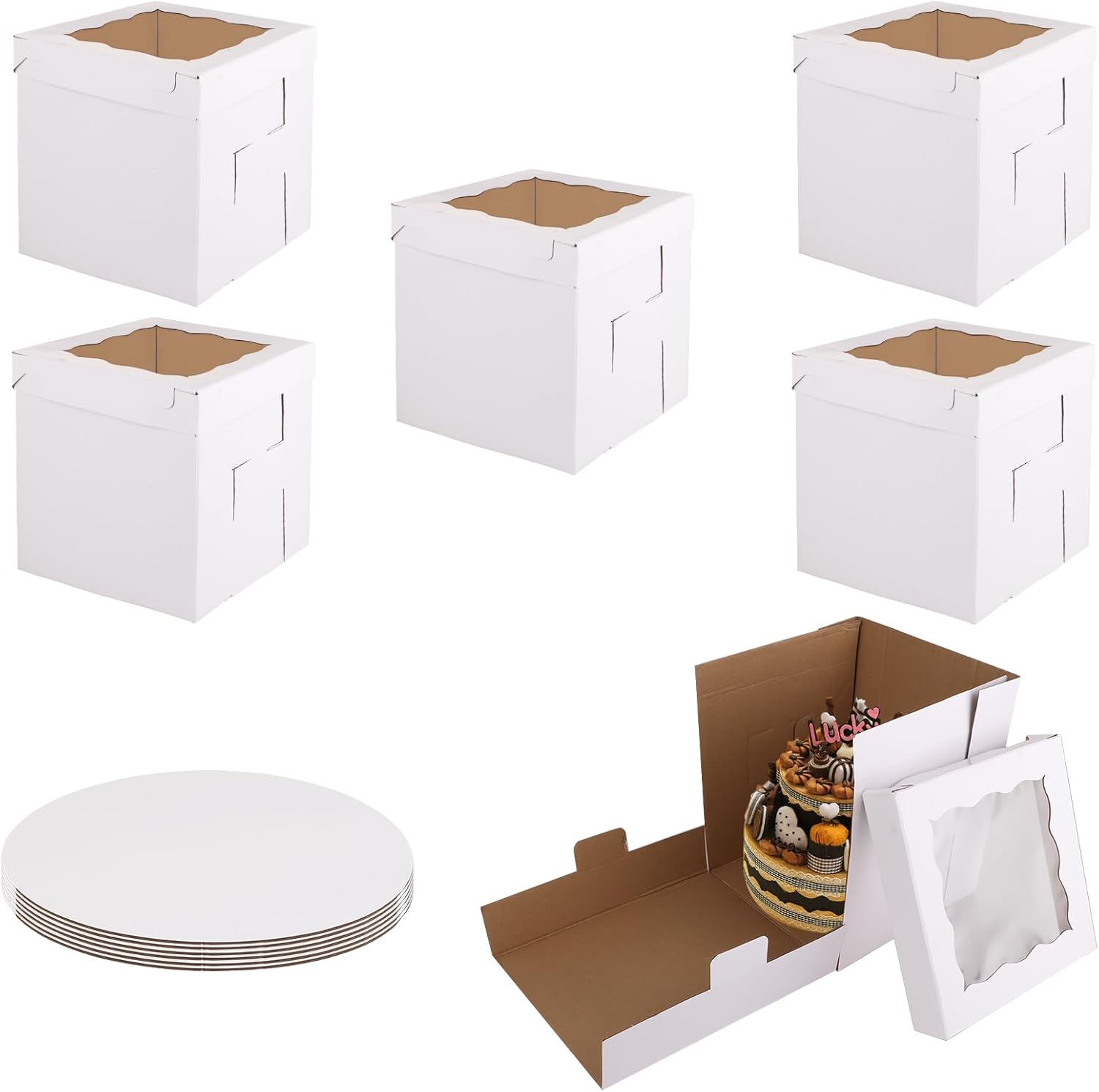 Oungy 6 Pack Tall Cake Box, 10x10x12 Inch White Tall Cake Box with ...