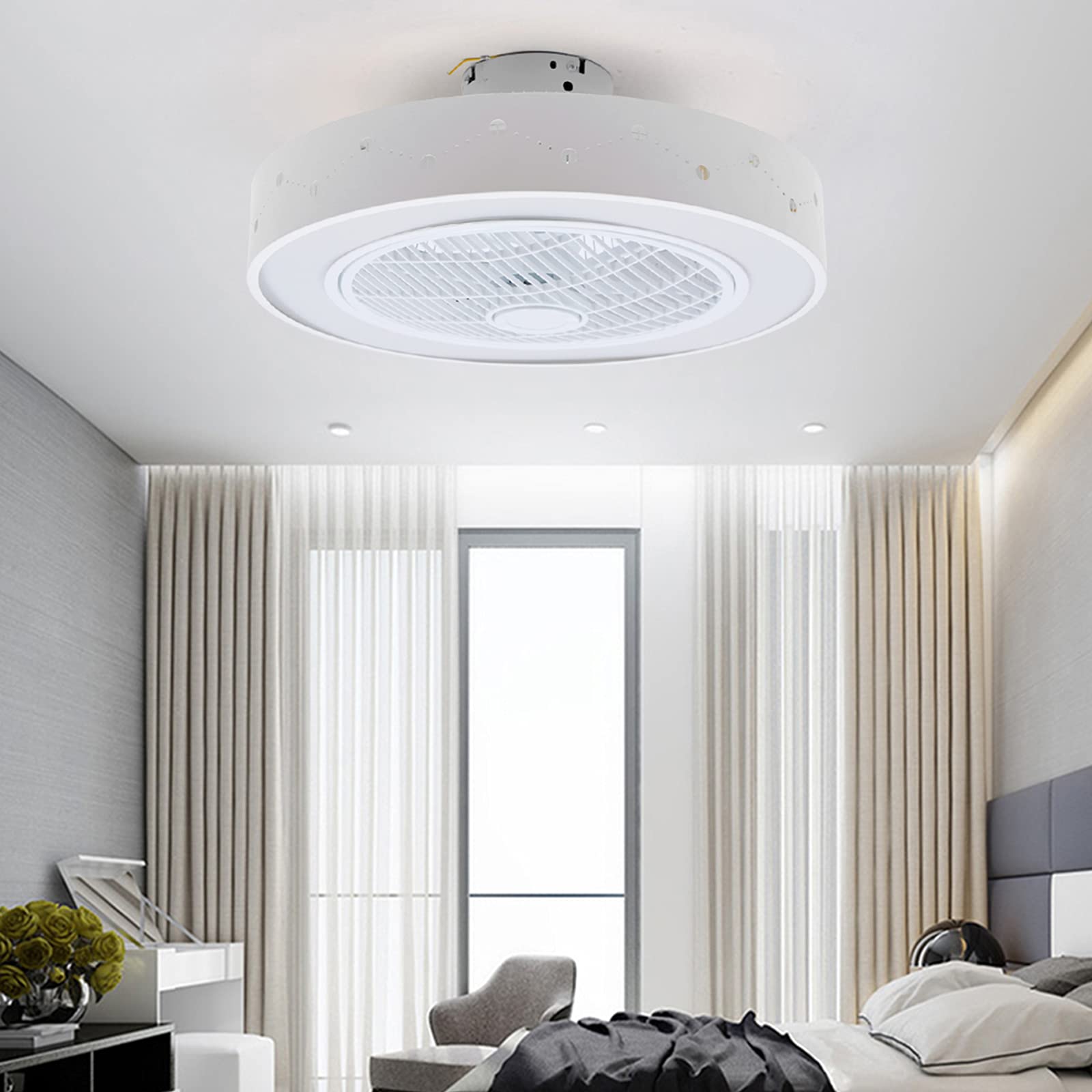 22" Modern Acrylic Ceiling Fan with Light and Remote Control 64W Hollow ...