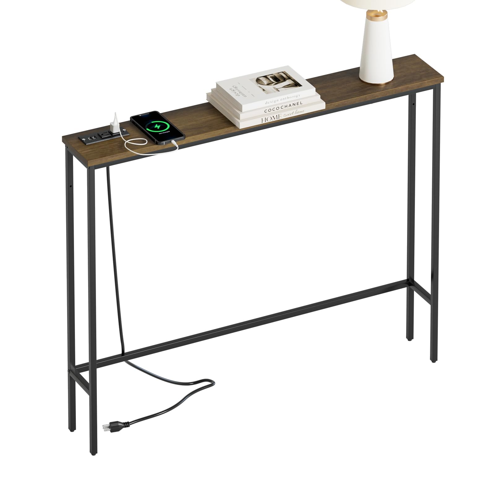 Masupu 5.9“Skinny Console Table with Power Outlet,Modern Narrow Sofa ...