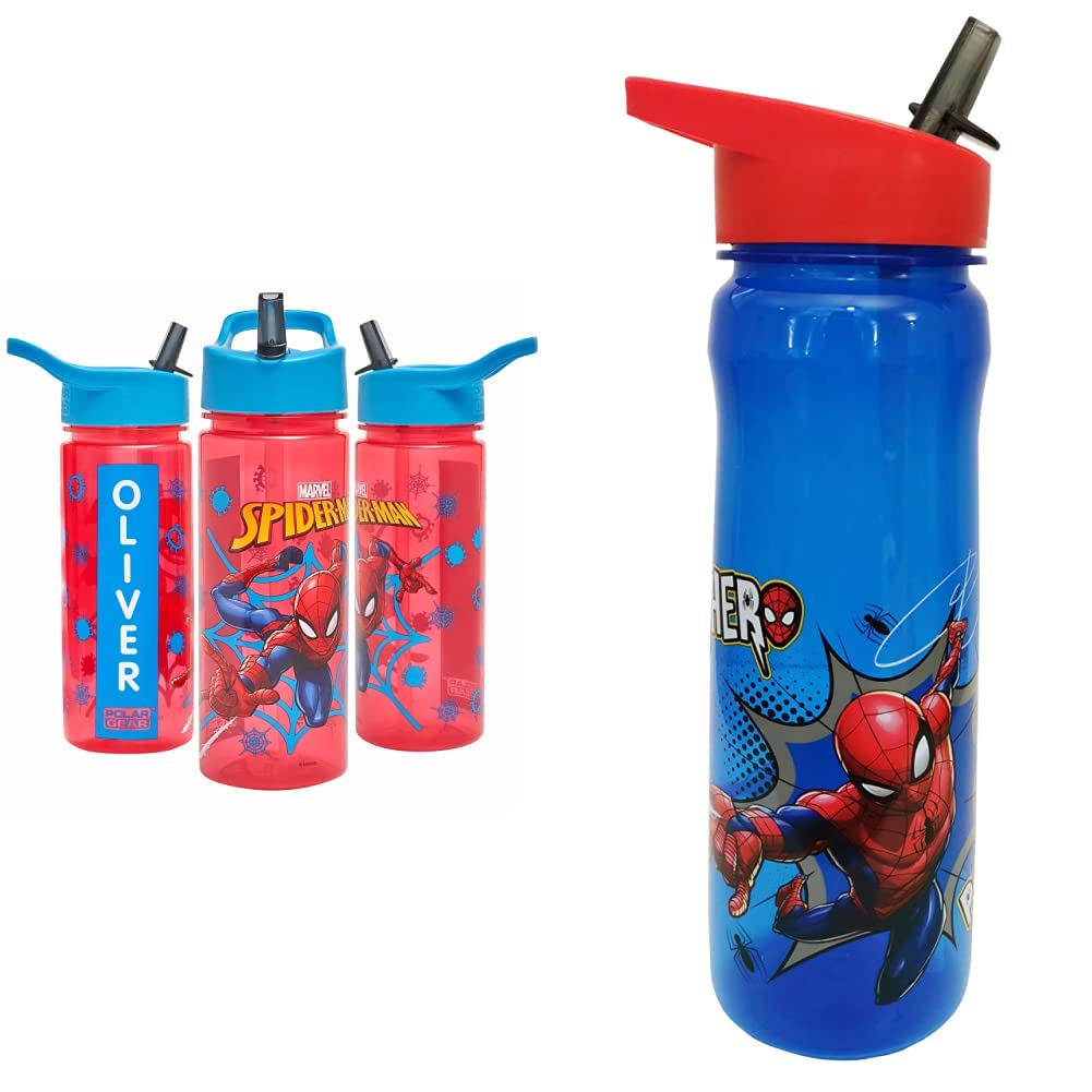 Marvel Spider-Man Personalised Sticker Water Bottle with Straw 500ml ...
