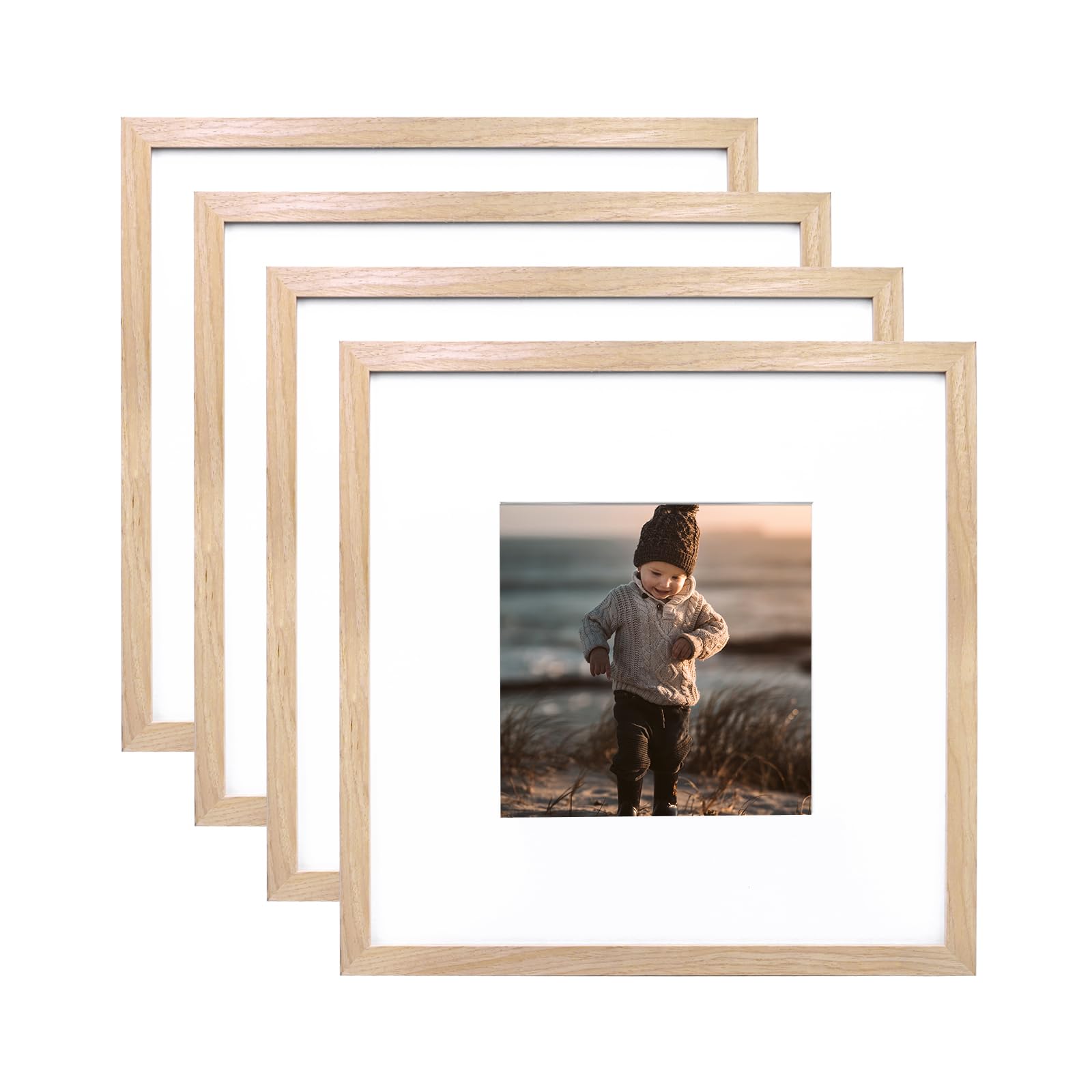 KINLINK Square 14x14 Picture Frames Natural, Solid Wood Frames with ...